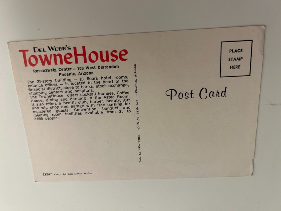 Del Webb's Towne House TowneHouse Phoenix Arizona AZ Postcard | eBay