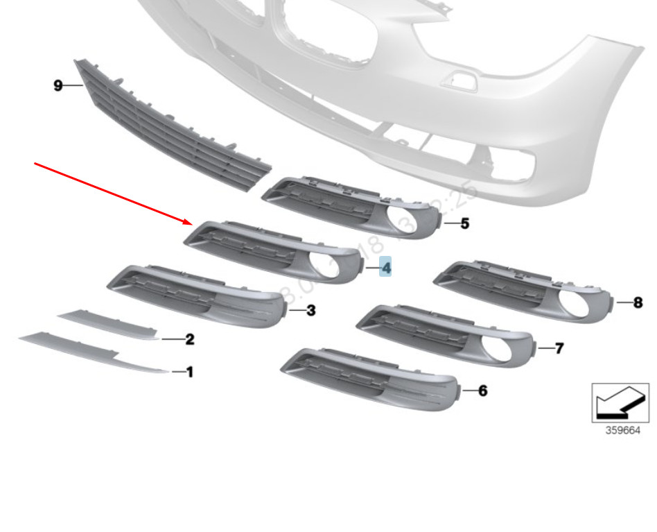 NEW BMW 5 GT F07 RIGHT FOG LIGHT GRILLE 51117331672 7331672 2015 OEM | eBay