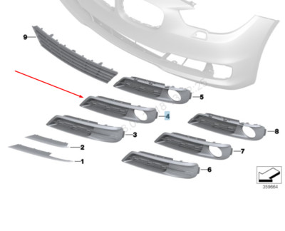 NEW BMW 5 GT F07 RIGHT FOG LIGHT GRILLE 51117331672 7331672 2015 OEM | eBay
