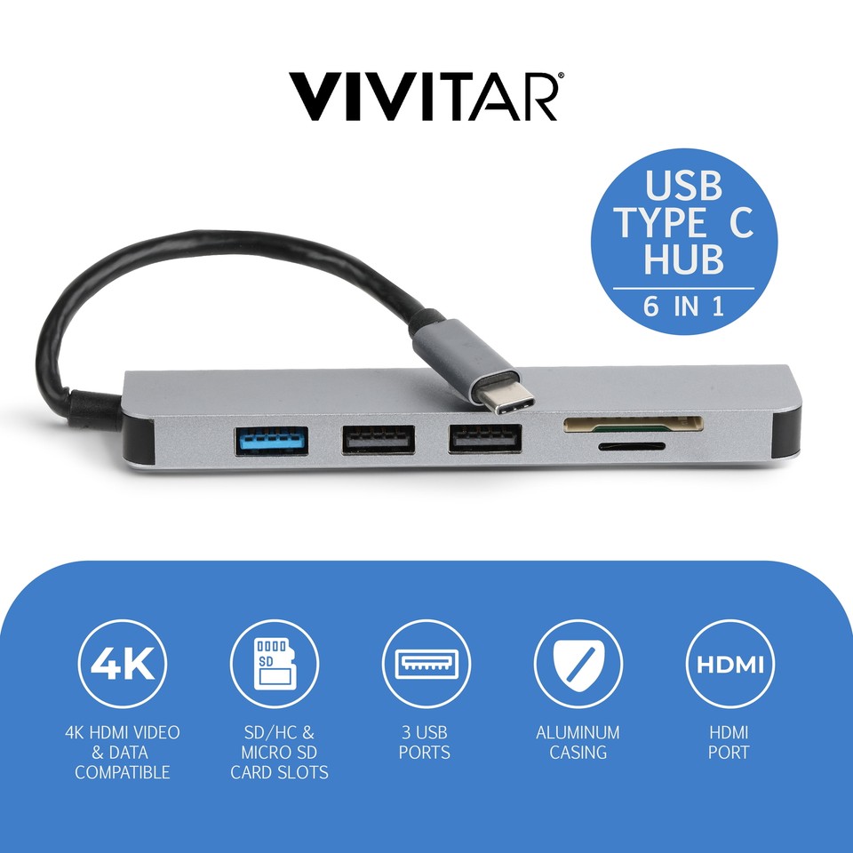 Vivitar Multi-Port USB Hub with SD, Micro SD and Compact Flash Card ...