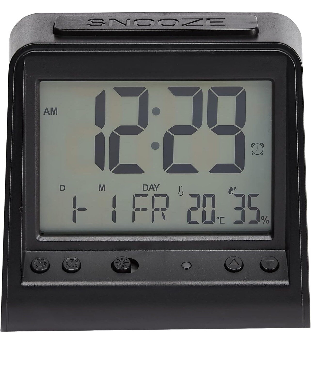 Amazon Basics Tabletop Digital Alarm Clock With Light Temp & Date ...