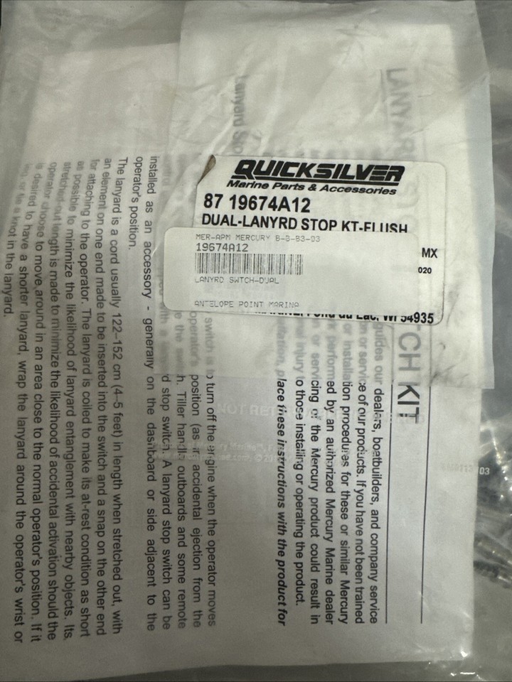 Mercury-Mercruiser 87-19674A12 Lanyard Stop Switch Kit Dual MQ77 | eBay