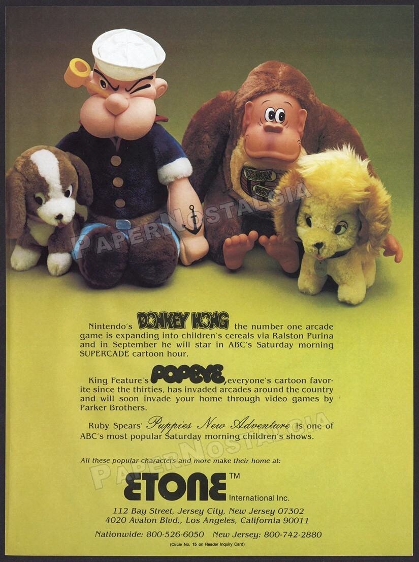 ETONE - Donkey Kong / Popeye__Original 1983 Trade AD / ADVERT / plush ...