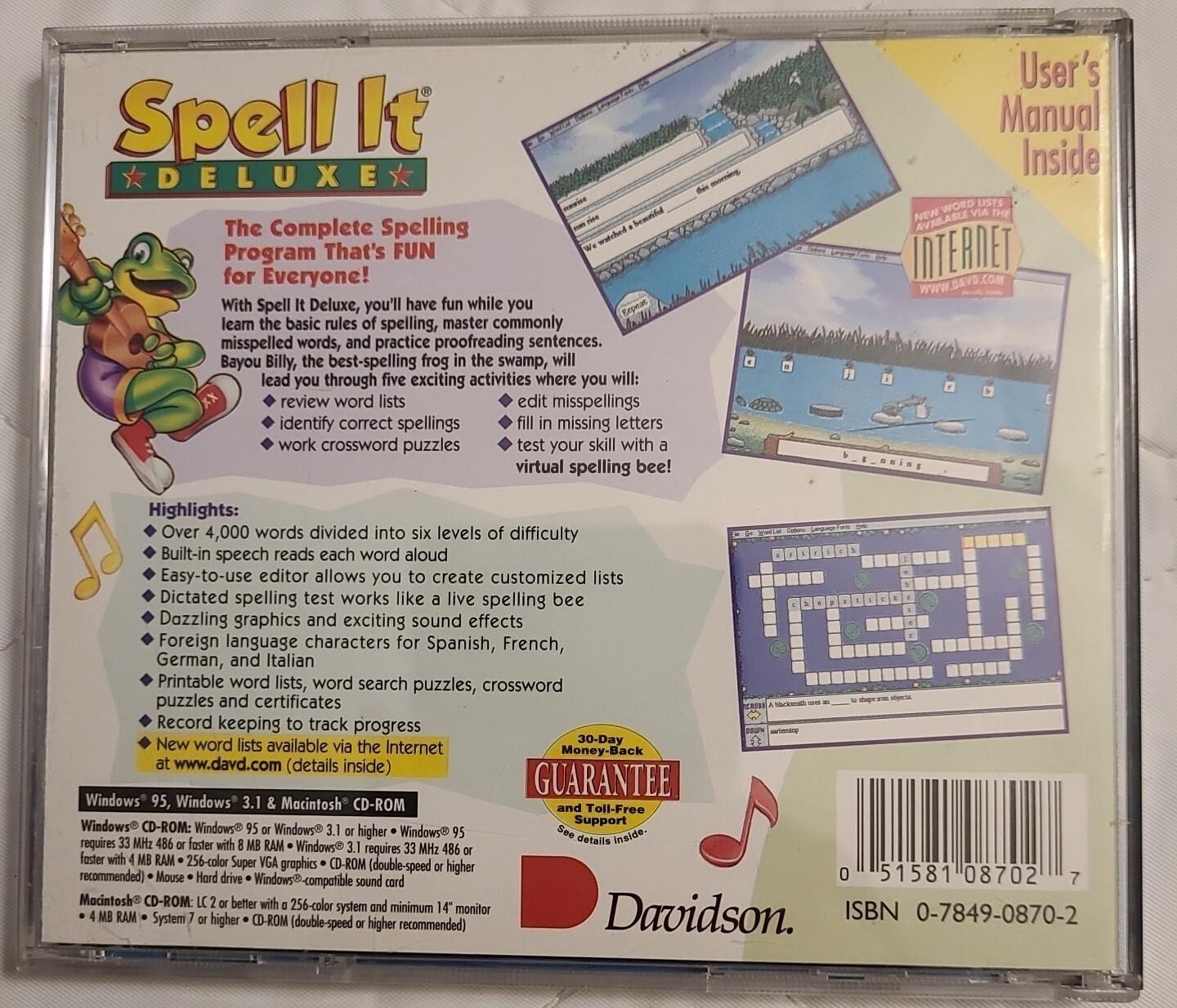 3 Davidson CD ROM Spell It Deluxe 6 Grammer Games 9 Reading Blaster (4 ...