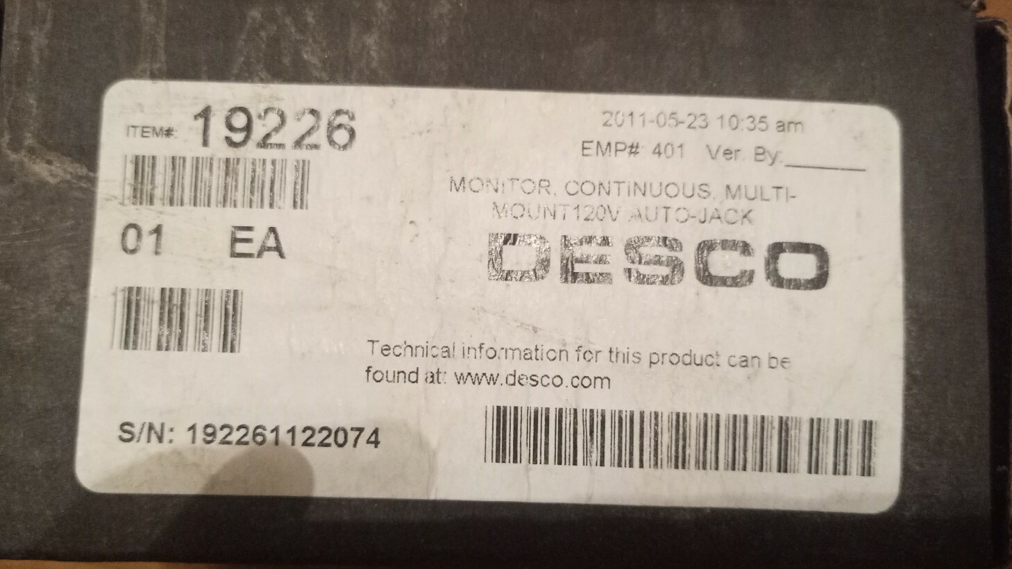 Desco 19226 Monitor Continuous Multi-mount 120v Auto-jack for sale ...