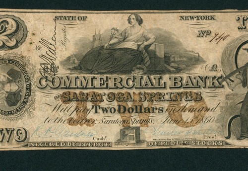 $2 1860 The Commercial Bank of Saratoga Springs - NY Obsolete Note ...