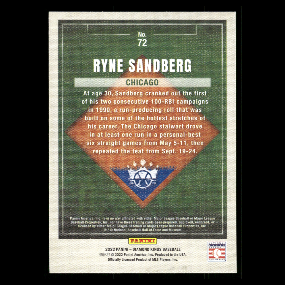 Ryne Sandberg #72 2022 Panini Diamond Kings Chicago Cubs Baseball Card ...