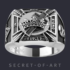 Knights Templar Masonic Ring Silver 925 in Hoc Signo With 24k-gold ...