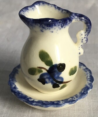 miniature pitcher and bowl, hand painted ceramic, blueberries, Maine | eBay