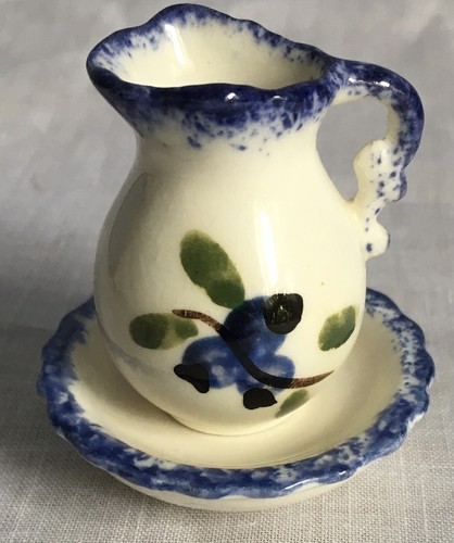 miniature pitcher and bowl, hand painted ceramic, blueberries, Maine | eBay