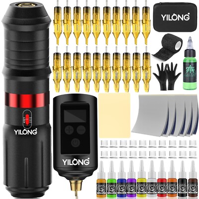 Wireless Tattoo Pen Machine Kit Complete with 1500mAh Power Supply Ink ...