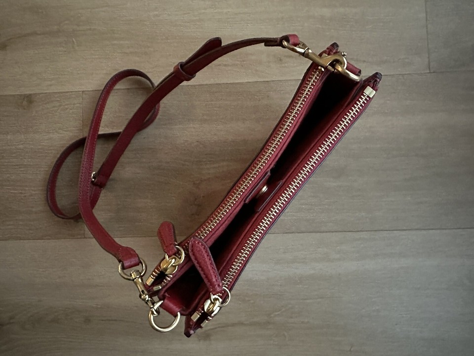 Coach Slim Turnlock Crossbody pebble leather Brass Hardware Brick Red ...