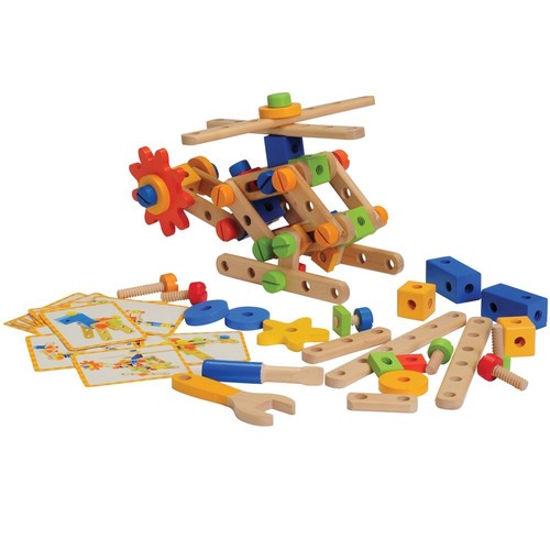 Constructive Playthings Wood Stress Nut and Bolt Builder with Activity ...