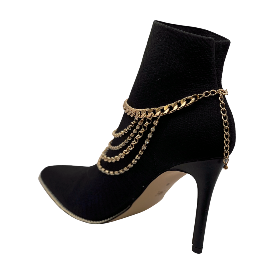 Women Gold Metal Boot Chain Bracelet Anklet Shoe Strand Back Charm ...