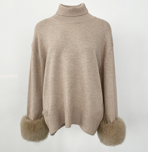 Lady Winter Sweater Fox Fur Cuff Fashion Autumn Pullover Women Knitted ...