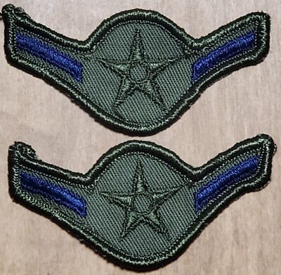 2 US Air Force Airman Subdued Rank Chevron Patch E-2 USAF Green Stripe ...