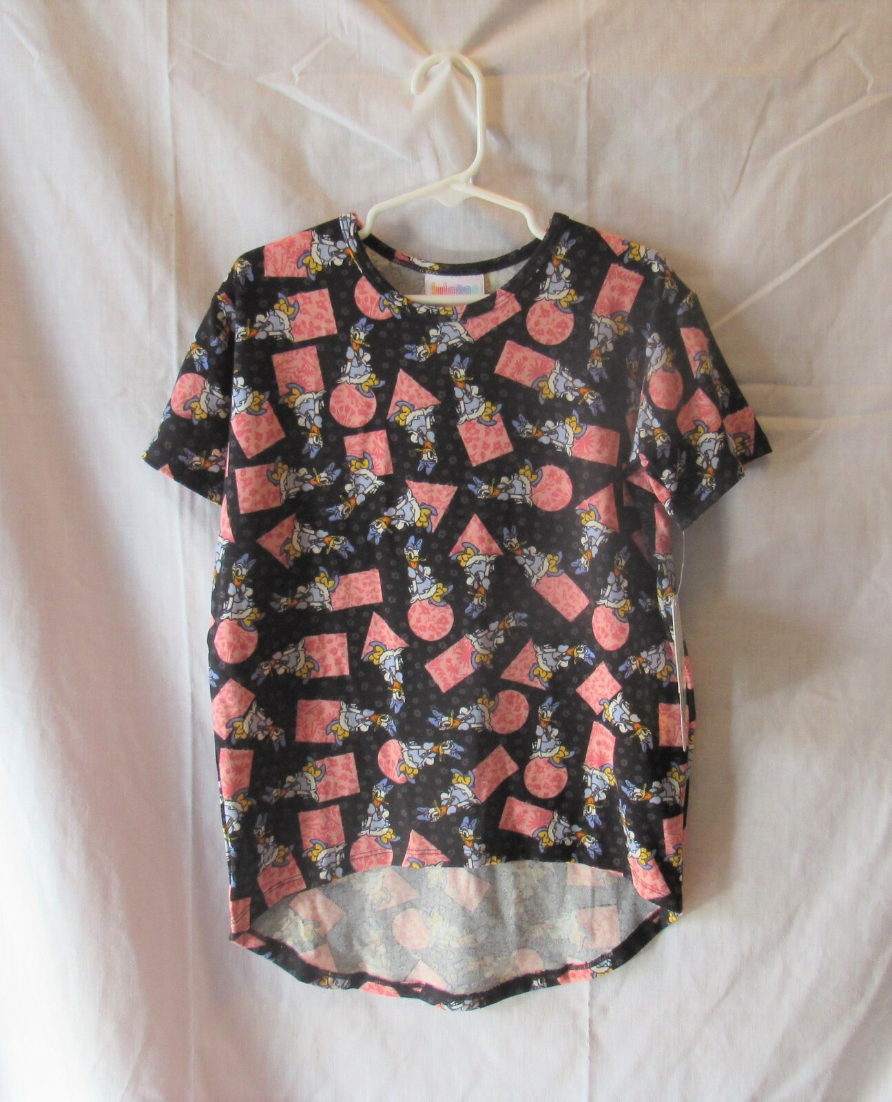 LULAROE DISNEY GIRLS GRACIE DAISY DUCK PINK FLORAL BLOCKS BLACK TOP ...