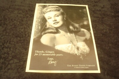 GINGER ROGERS 1990s thank you ad "...for 25 memorable years." Barry ...