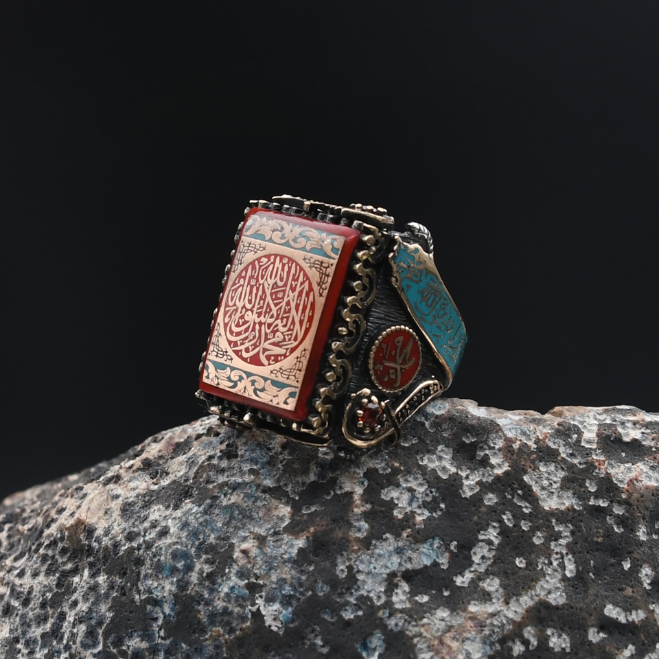 Islamic Kalima Shahada Engraved Amber Stone Handmade 925 Sterling ...
