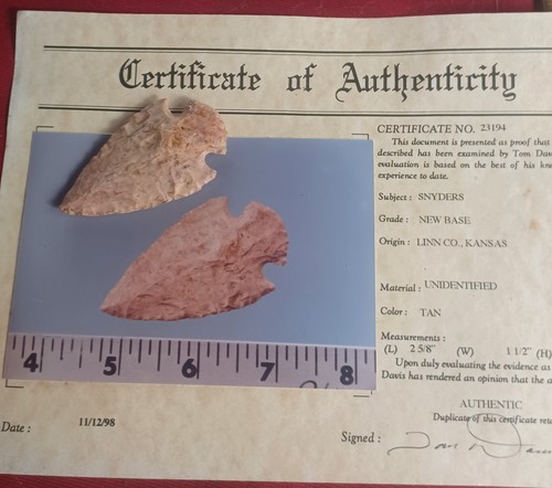AUTHENTIC Indian Native American Arrowhead Point Artifact WITH COA ...