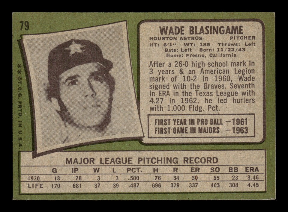Wade Blasingame 1971 Topps #79 Houston Astros Very Good | eBay
