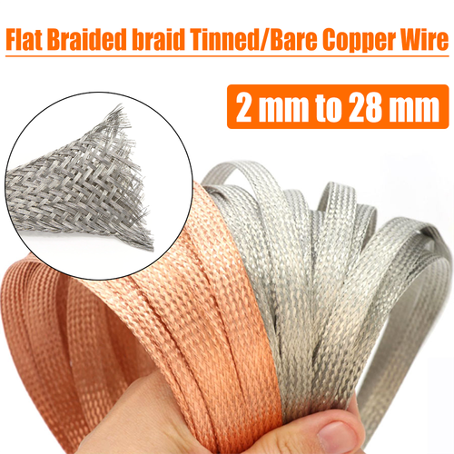 Tinned/Bare Copper Flat Wire Metal Shielding Braided Sleeving Wide ...