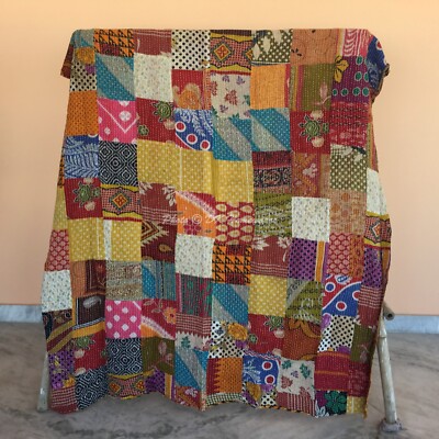 Multicoloured Bed Runner Kantha Quilt Vintage Patchwork Single ...