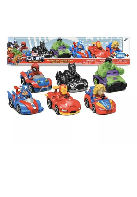 Marvel Superheroes Toy Car Adventure Racers 6 Pack Superhero Figurines ...