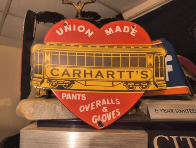 VINTAGE UNION MADE CARHARTT'S ADVERTISING PORCELAIN METAL SIGN | eBay
