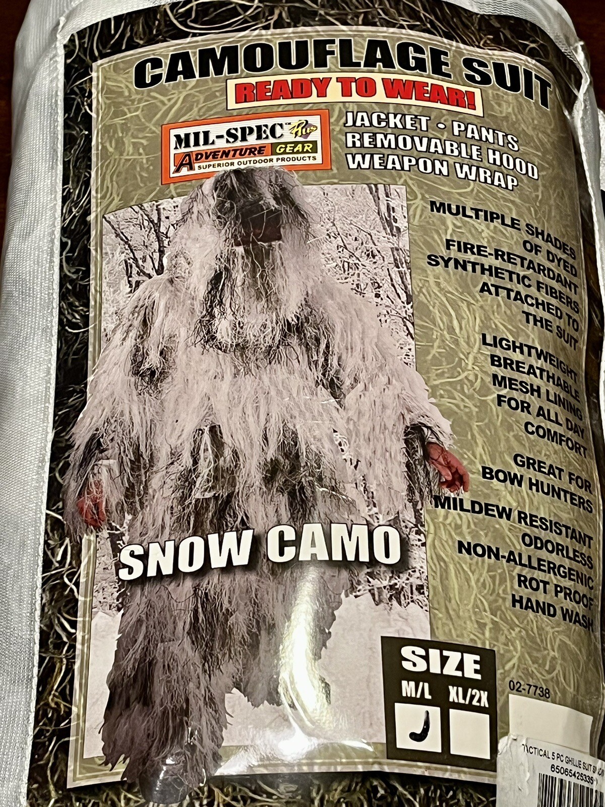 Snow Camo Ghillie Suit Size Adult M/L Medium Large Camouflage. Ready To ...