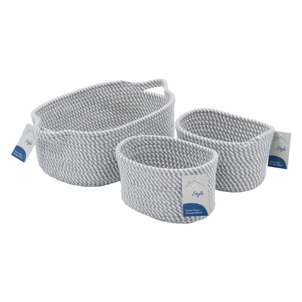 Cotton Rope Storage Baskets Soft Grey & White Tones Bedrooms Playrooms ...