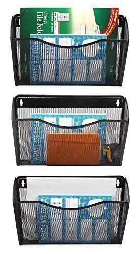 Hanging File Organizer Mesh 3 Single Pockets Wall File Holder Office ...