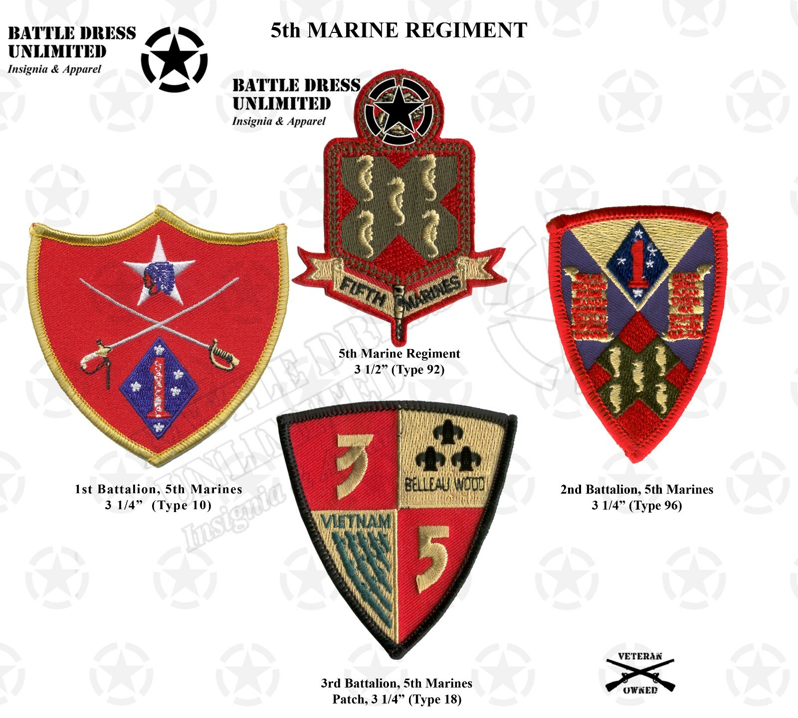 5th Marine Regiment 1st 2nd 3rd Battalion 5th Marines Patch (MCCU ...