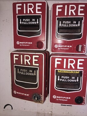 4 - Honeywell NOTIFIER NBG-12L Fire Alarm Pull Station No Locks Or Keys ...