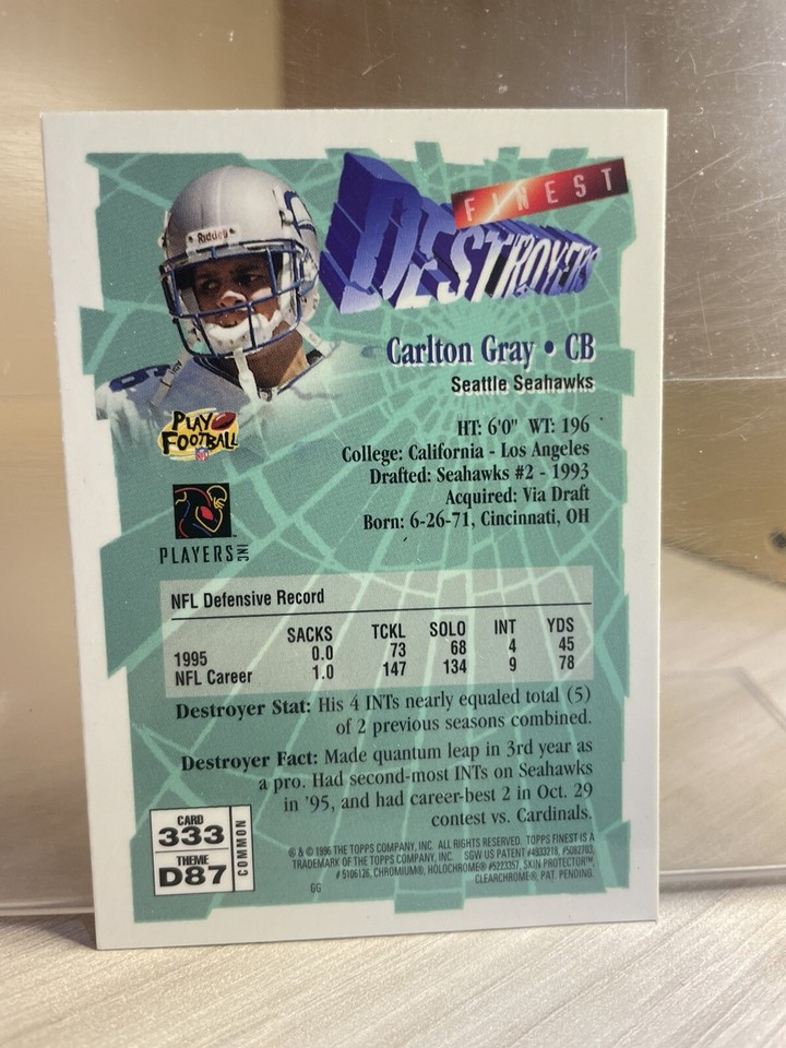 1996 Finest Football Card #333 Carlton Gray B | eBay
