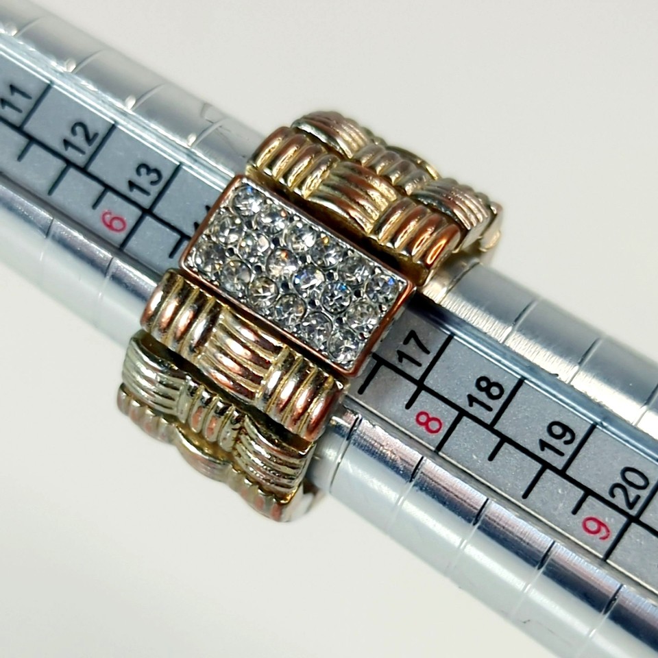 Two Tone Gold Basket Weave Wide Band With Rinestones Stretch Fashion ...