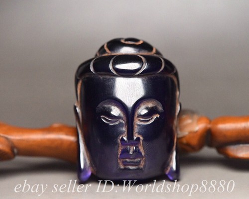 2" Old Chinese Natural Blue Gemstone Gem Carved Buddha Head Statue ...