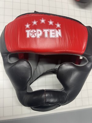 TopTen Leather Headguard Red Blackgear sparring boxing MMA Authentic ...