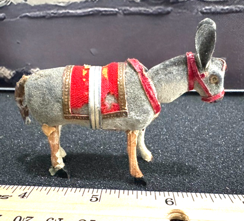 Antique Putz German Flocked Head Bobbing Donkey stick legs composition ...