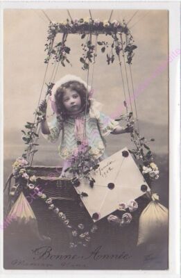 CPA Fantasy Happy New Year Girl IN A Balloon Message 1er January 1912 ...