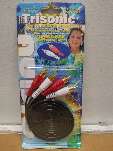 Trisonic 6 Ft. Gold Plated 2 RCA Plugs to 2 RCA Plugs Shielded Stereo ...