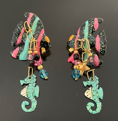 Lunch at The Ritz Tropical Fish Dangle Seahorse Beads Enamel Earrings ...