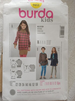 Burda 9483 girls tunic dress sewing pattern sizes 7-13 uncut | eBay