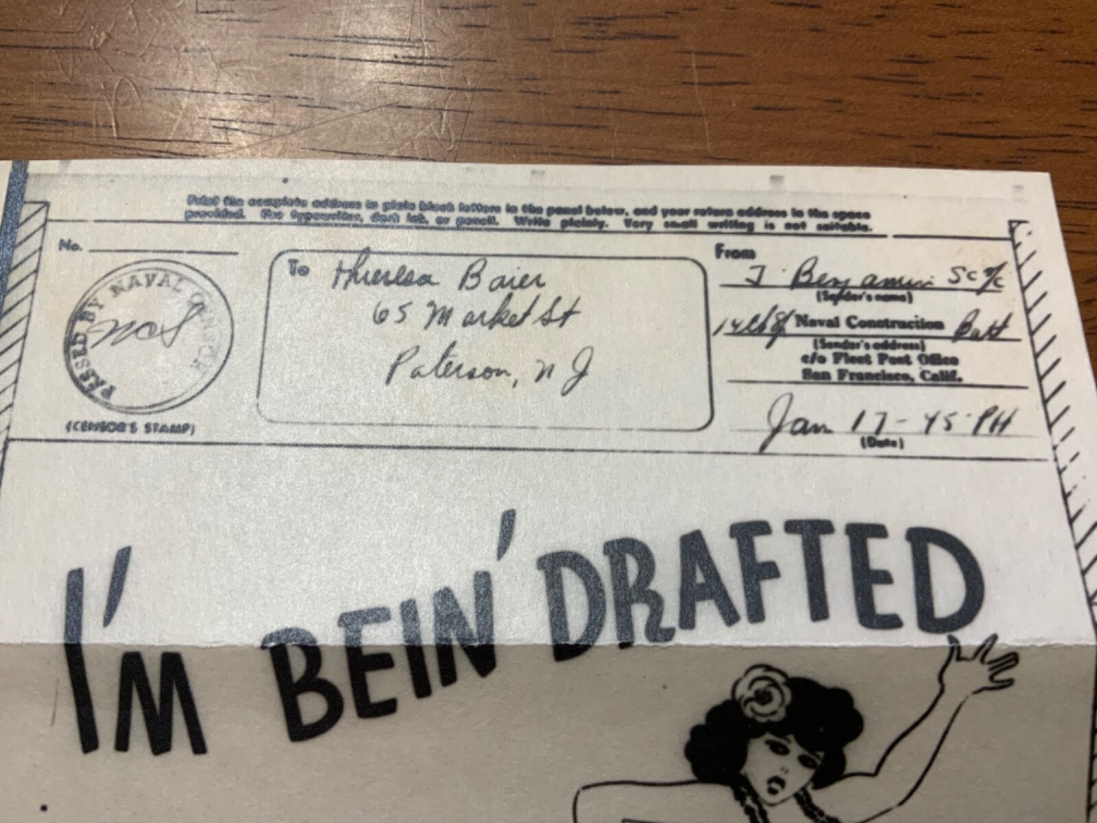 WWII V-Mail Art 14th Construction Battalion SeaBees Naval Censor ...