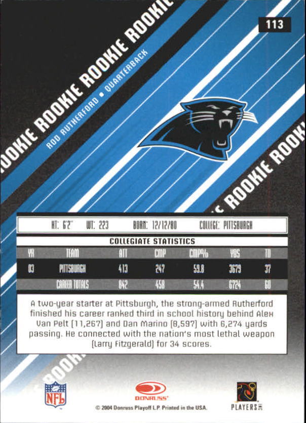 2004 Rookies & Stars Longevity Ruby Football Card #113 Rod Rutherford ...