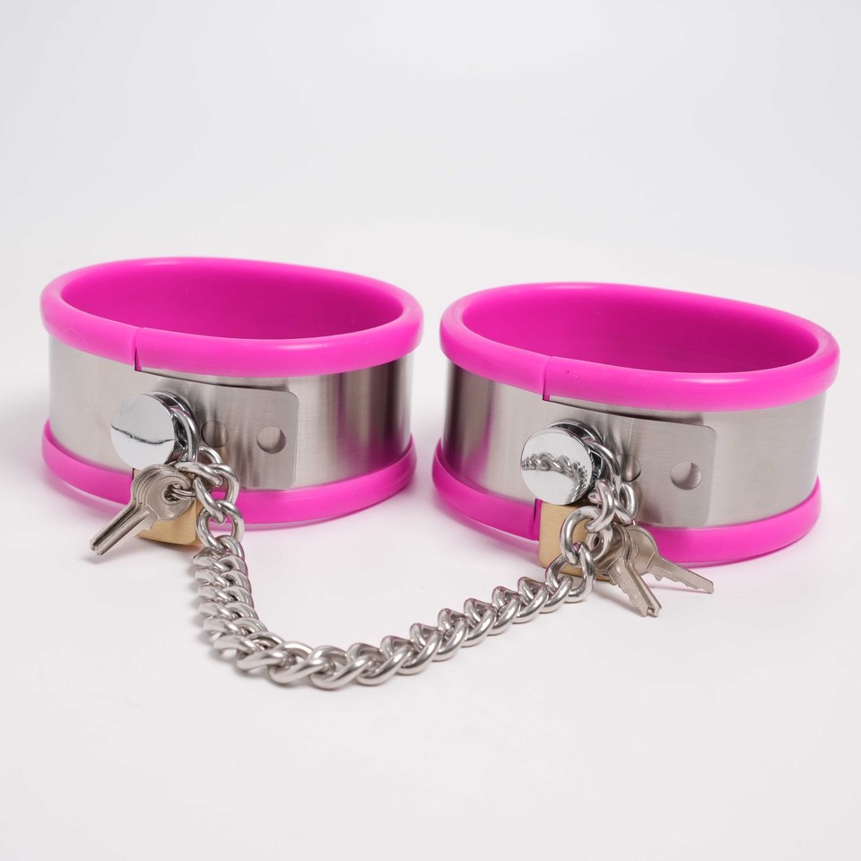 Pink/Black Lockable Neck Collar Handcuffs Anklecuffs Chain Bandage ...