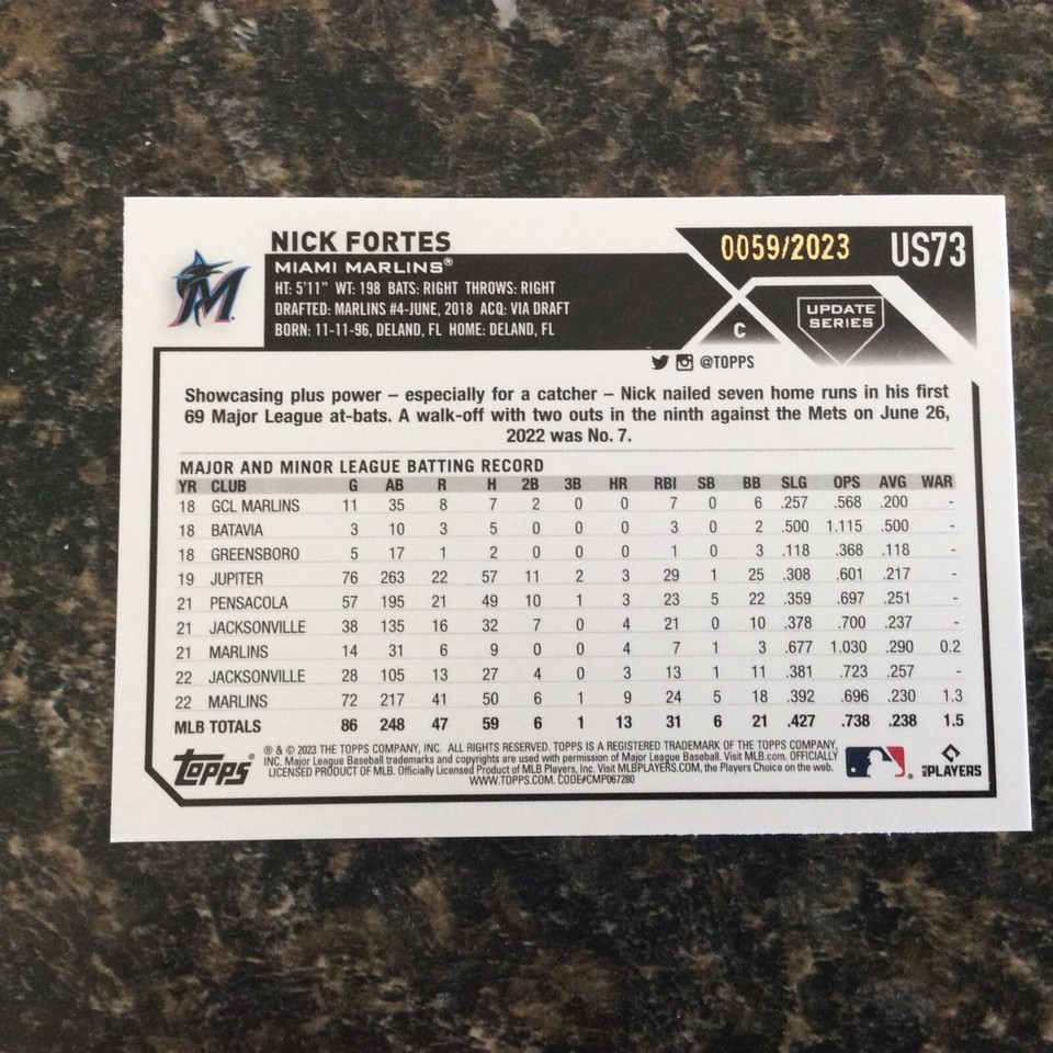 2023 Topps Update US73 Gold Parallel /2023 Nick Fortes Miami Marlins | eBay