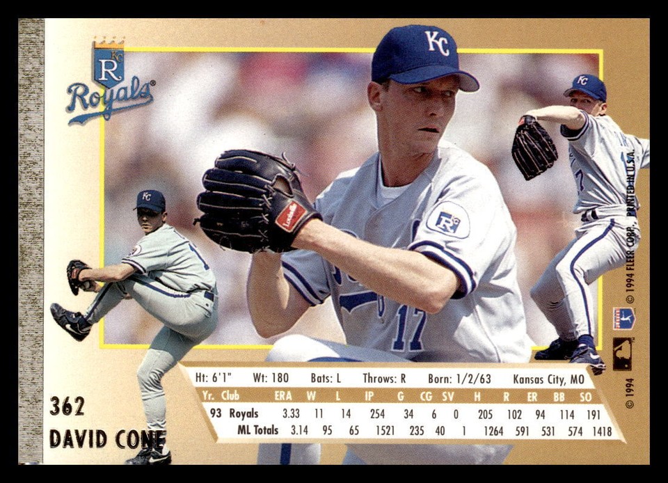 1994 Ultra #362 David Cone Kansas City Royals Baseball Card | eBay