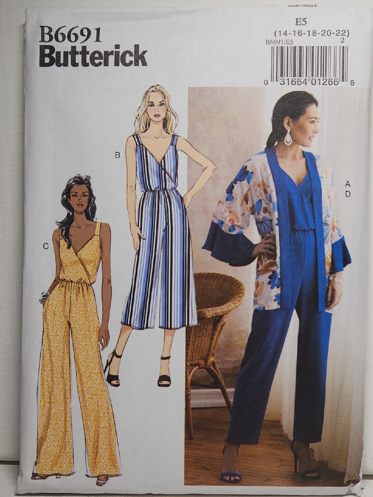BUTTERICK PATTERN 6691 JUMPSUIT JACKET MISSES SIZES 6 8 10 12 14 UNCUT ...
