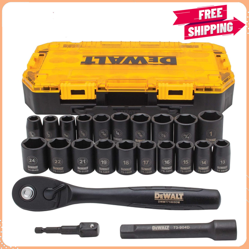 DEWALT Impact Socket Set with Ratchet, Metric/SAE, 1/2" Drive, 23-Piece ...